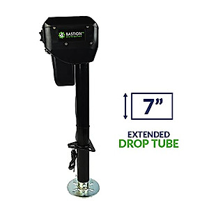 Bastion Premier Electric Power Tongue Jack with Cover | Electric or Manual Operation | 3500LB A-Frame Capacity | 12V | Front LED | Trailers, Campers, Motorhomes, RVs, Boats, & More | BJ3500CB