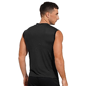 iiniim Muscle Tanks for Men Summer Sleeveless T Shirt Mock Turtleneck Undershirt Pullover Thermal Tops Black 3X-Large