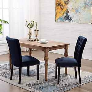 adochr Velvet Parsons Upholstered Dining Chair, Accent Chairs Dining Room Chairs Set of 2(Blue)