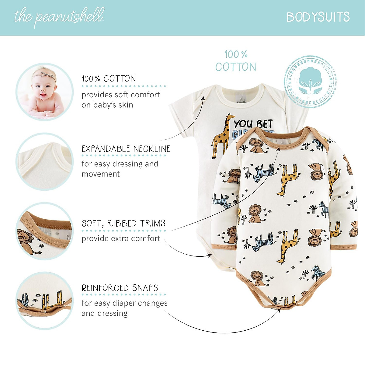 The Peanutshell Newborn Clothes & Essentials Set, 30 Piece Baby Layette Gift Set, 0-3 Month Outfits, Safari