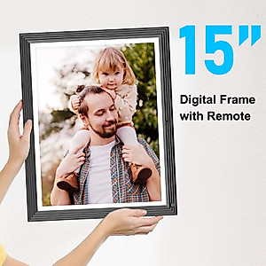 Digital Picture Frame 15-Inch Large Digital Photo Frame - 32GB WiFi Fullja Smart Frame, Remote Control, Full Function, Share Photos via App Email, Unlimited Cloud Storage, Wall Mounted for Home Decor