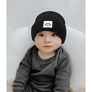 Doovid Baby Beanie Hats Smile Face Knit Winter Hats for Toddler Boys and Girls Warm Beanie Baby Black