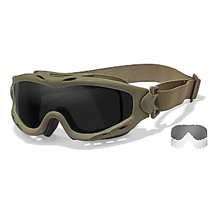Wiley X Spear Goggle Sunglasses, ANSI Z87 Safety Ballistic Rated Goggles for Men and Women, UV Eye Protection for Shooting and Tactical, Tan Frames, Smoke Grey and Clear Changeable Lenses