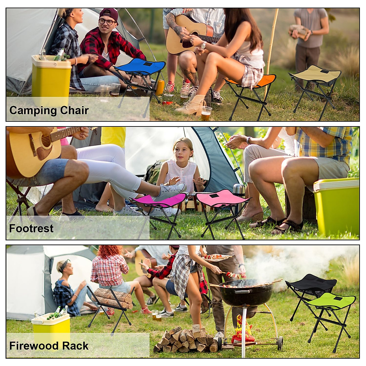 HADUKI Camping Chair Foot Stool,Folding Lightweight Stool Portable Collapsible Camping Stool Retractable Chairs with Carry Bag 220LBS Camping Stools for Indoor Or Camping Fishing Hiking BBQ(Orange)