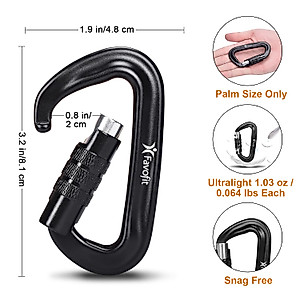 Locking Carabiner Clips Heavy Duty - Favofit 12KN (2697 lbs) Strong Caribiniers for Hammock - Ultralight D-Ring Carbineers for Outdoor Camping Hiking Backpacking Keychain Dog Leash (Twistlock)