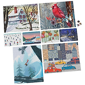 24 Jigsaw Puzzle Bundle, Holiday Winter Snow Illustration Landscape, 1000, 500, 300, 100, 48, 24 Pieces, for Kids and Adults Ages 8 and up
