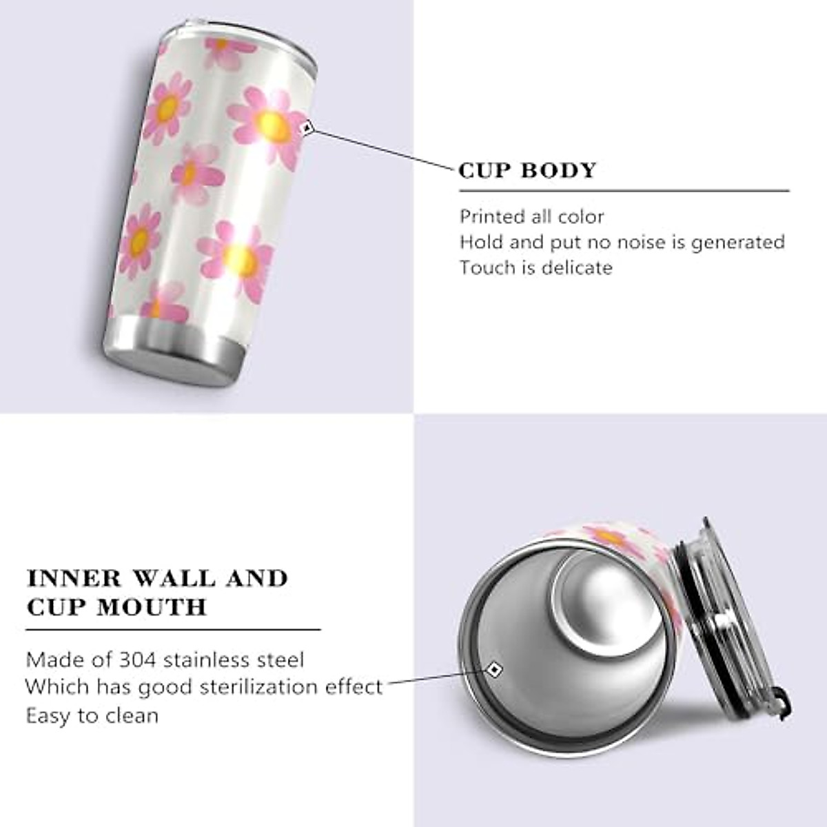 HXshaoye lovely daisy floral peach white Stainless Steel vacuum insulated water bottle Leak-proof Lid and Straw travel mug with lid for gym cute 20oz coffee tumbler vasos para cafe 20oz