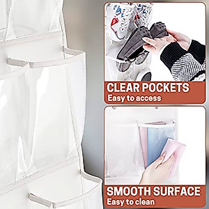 ESINGMILL Over the Door Shoe Organizer - Hanging Holder with 12 Large Clear Pockets and 2 Metal Hooks, Shoe Rack for Narrow Closet Door