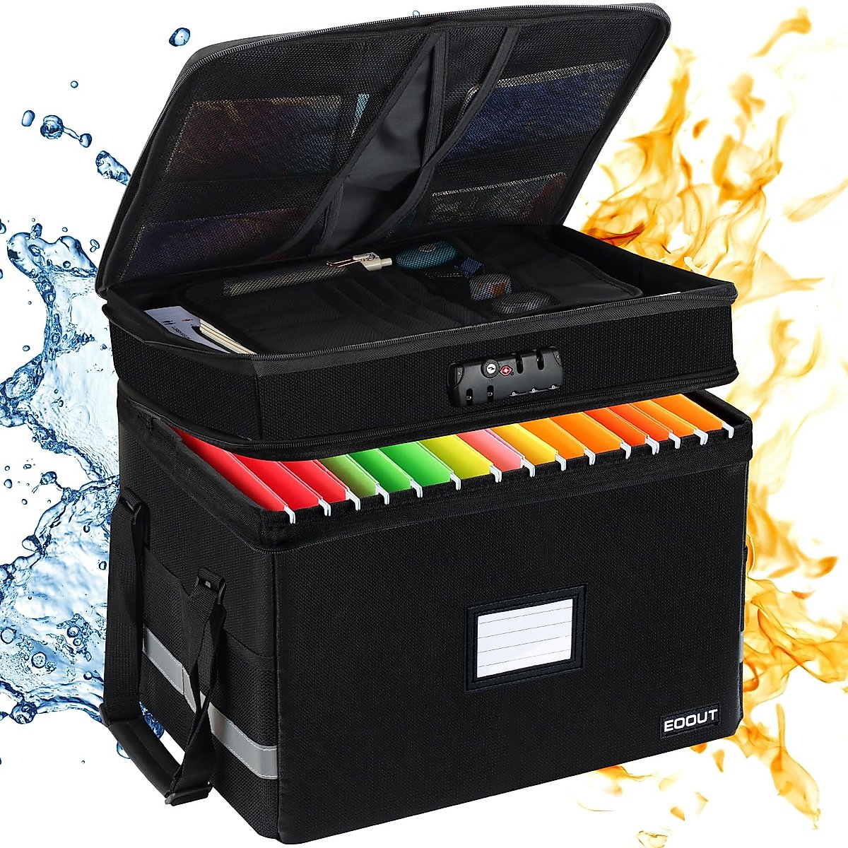 EOOUT Fireproof Document Box, 2 Layer File Organize Box, Portable Fireproof Waterproof Office Collapsible File Storage for Hanging Letter/Legal Size Folder/Certificate