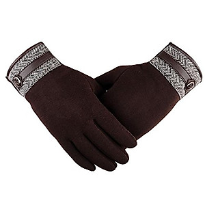 Armfre Tops Men's Fleece Winter Gloves Snap Closure Herringbone Warm Windproof Gloves Anti Slip Soft Thick Lined Non-Slip Thermal Snow Gloves for Casual Cycling Driving Outdoor Active