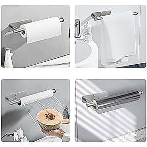 ADLOTRIS Self-Adhesive Metal Paper Towel Holder Under Cabinet in Home & Kitchen, Holders Wall Mount Hanger for Bathroom, Papel Toalla Cocina, SUS304 Stainless Steel(White, Black) (Sliver), TUO335