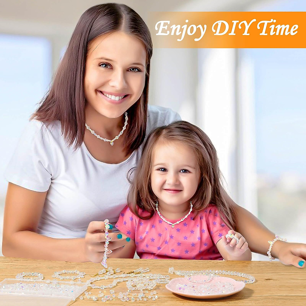 Tetutor Crystal Beads, 800 Pcs Crystal Glass Beads Bulk, Clear Crystal Beads for Jewelry Making, AB Color Rondelle Faceted Beads Suncatcher Beads for DIY Craft Jewelry Bracelet Making