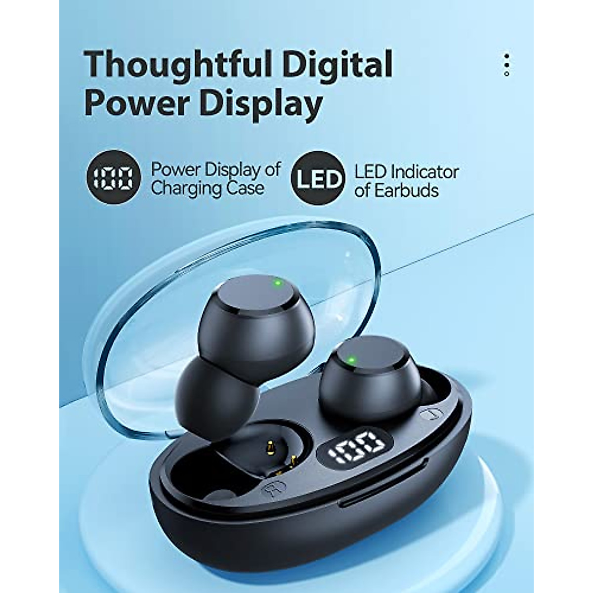 True Wireless Earbuds Headphones with Digital Power Display IPX7 Waterproof Ear Buds in-Ear Earphones for Android Gaming PC Computer Laptop TV Music Sport