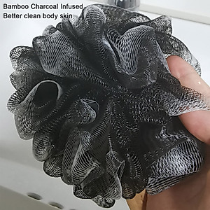 Arswin Shower Sponge Loofah Back Scrubber,Loofah on a Stick,PE Soft Mesh Loofah Body Scrubber with Wooden Handle,Bath Sponge for Women Kids (Black)