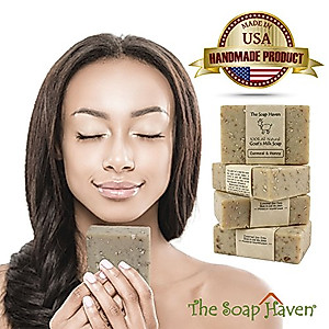 Oatmeal Soap - Pack of 4 Oatmeal & Honey, Goat Milk Soap Bars. All Natural, Unscented Soap - Wonderful for Sensitive Skin and Suitable for All Skin Types. SLS Free, NO Parabens. Handmade in USA.