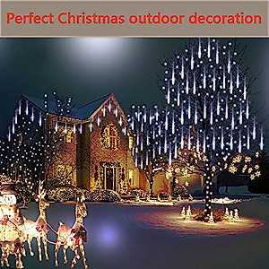 Purtuemy Christmas Lights Outdoor, Meteor Shower Lights 12 inch 8 Tubes LED Snow Falling Lights Icicle Cascading String Lights for Christmas Decoration Tree Garden Wedding Party Holiday, White