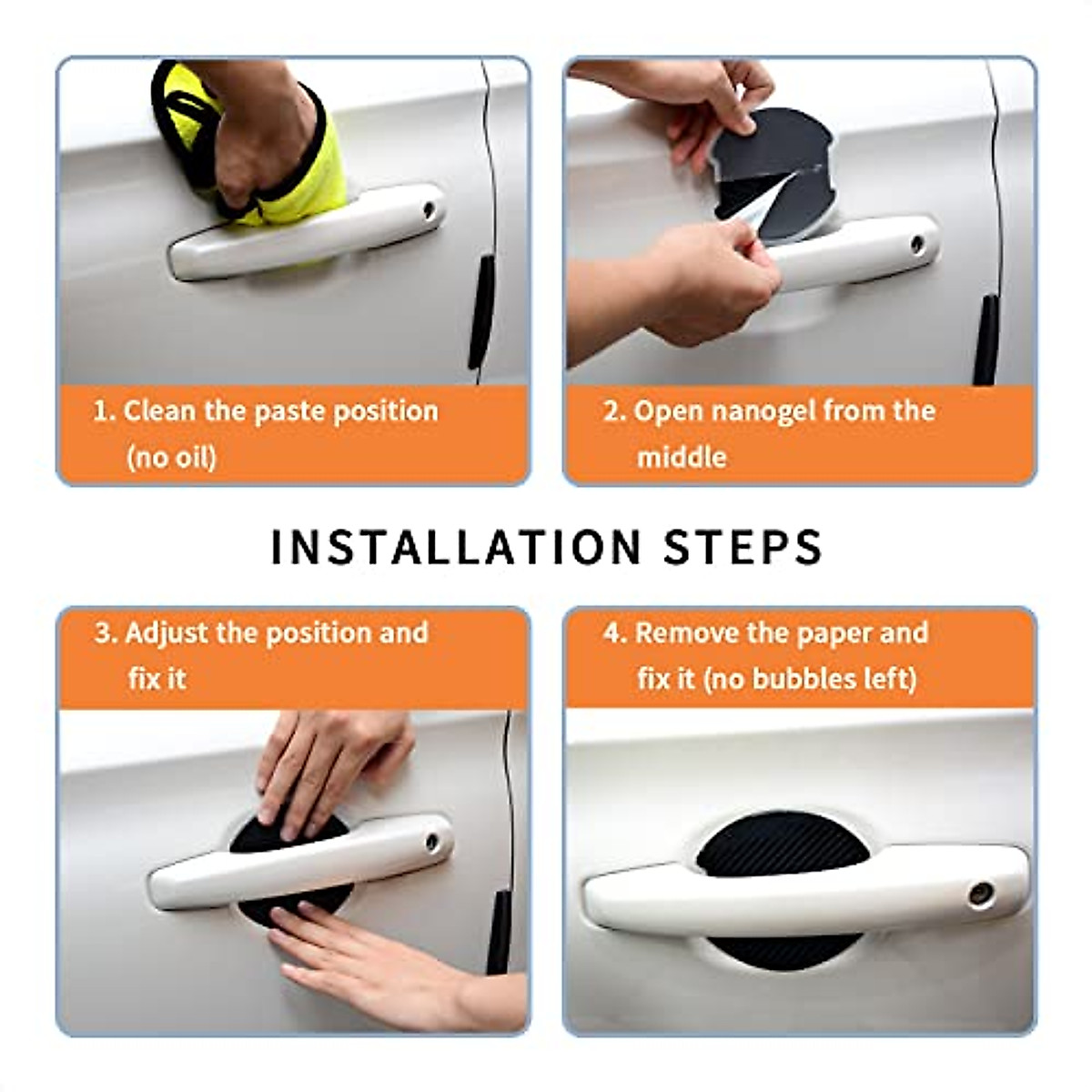 TANGSEN 4Pcs Universal 3D Carbon Fiber Texture Car Door Handle Paint Scratch Protector Non-Marking TPU Personalize Protective Pad Sticker