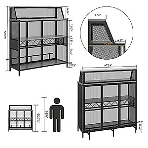 REHOOPEX Home Bar, 4 Tier Industrial 51in Bar Cabinet, Farmhouse Liquor Cabinet with Footrest, Wood Bar Cabinet Wine Storage Shelf, Metal Buffet Cabinet for Home, Kitchen, Pub (Black)