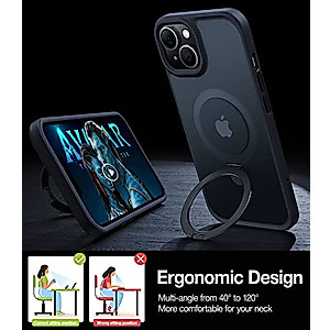 TORRAS Magnetic Shockproof for iPhone 13 Case/iPhone 14 Case, [Exceed 3X Mil-Grade Drop Protection][Compatible with MagSafe] Built-in Foldable Stand Slim Yet Protective Phone Cover, Translucent Black