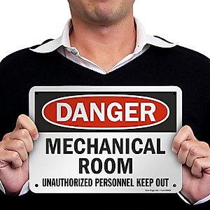 SmartSign 7 x 10 inch “Danger - Mechanical Room, Unauthorized Personnel Keep Out” OSHA Sign, Digital Printing, 55 mil HDPE Plastic, Red, Black and White