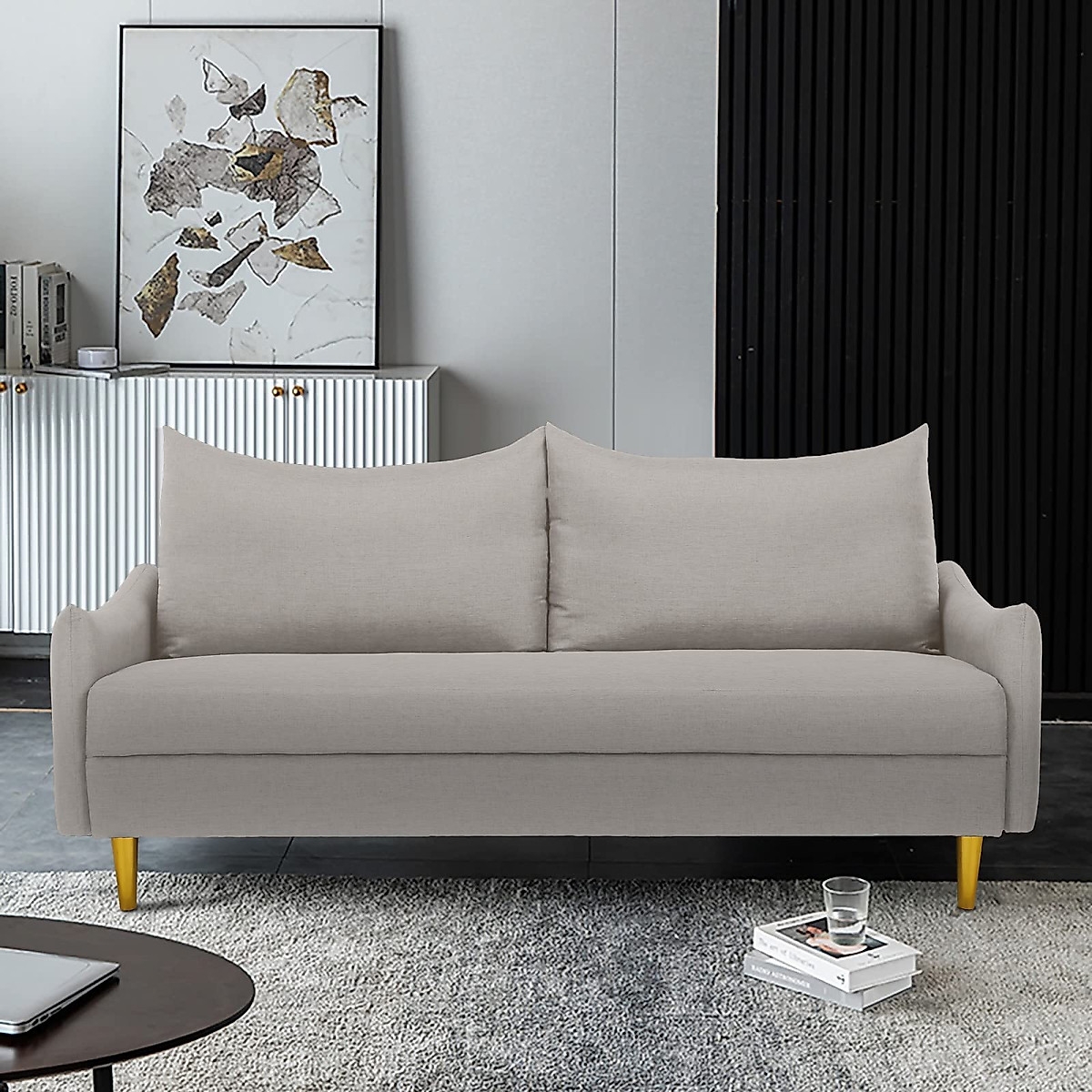 SHUIBAOBAO Loveseat Sofa, Upholstered Love Seat Couch Living Room Furniture Modern Sofa Couch Polyester Fabric Two Seater Comfy Couch Tool-Free Assembly for Bedroom, Apartment Small Spaces (Beige)