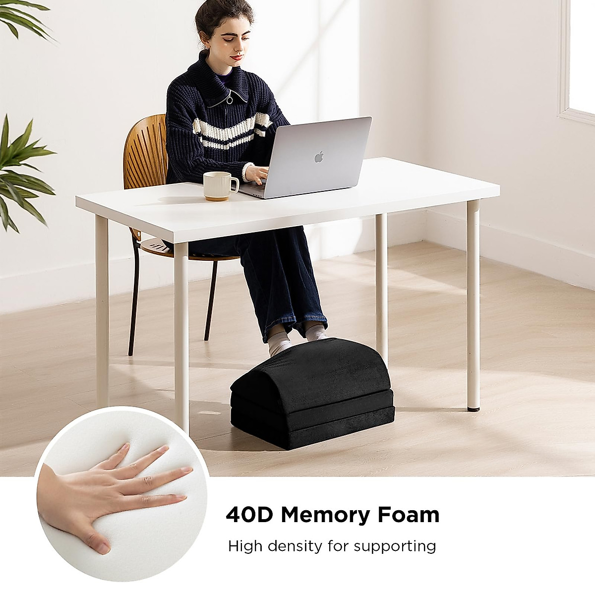 Foot Rest for Under Desk at Work, Adjustable Memory Foam Footrest with Washable Cover, Warmer Feet Pocket, Ergonomic Under Desk Foot Stool for Office Gaming Work Use, 3 Height Options