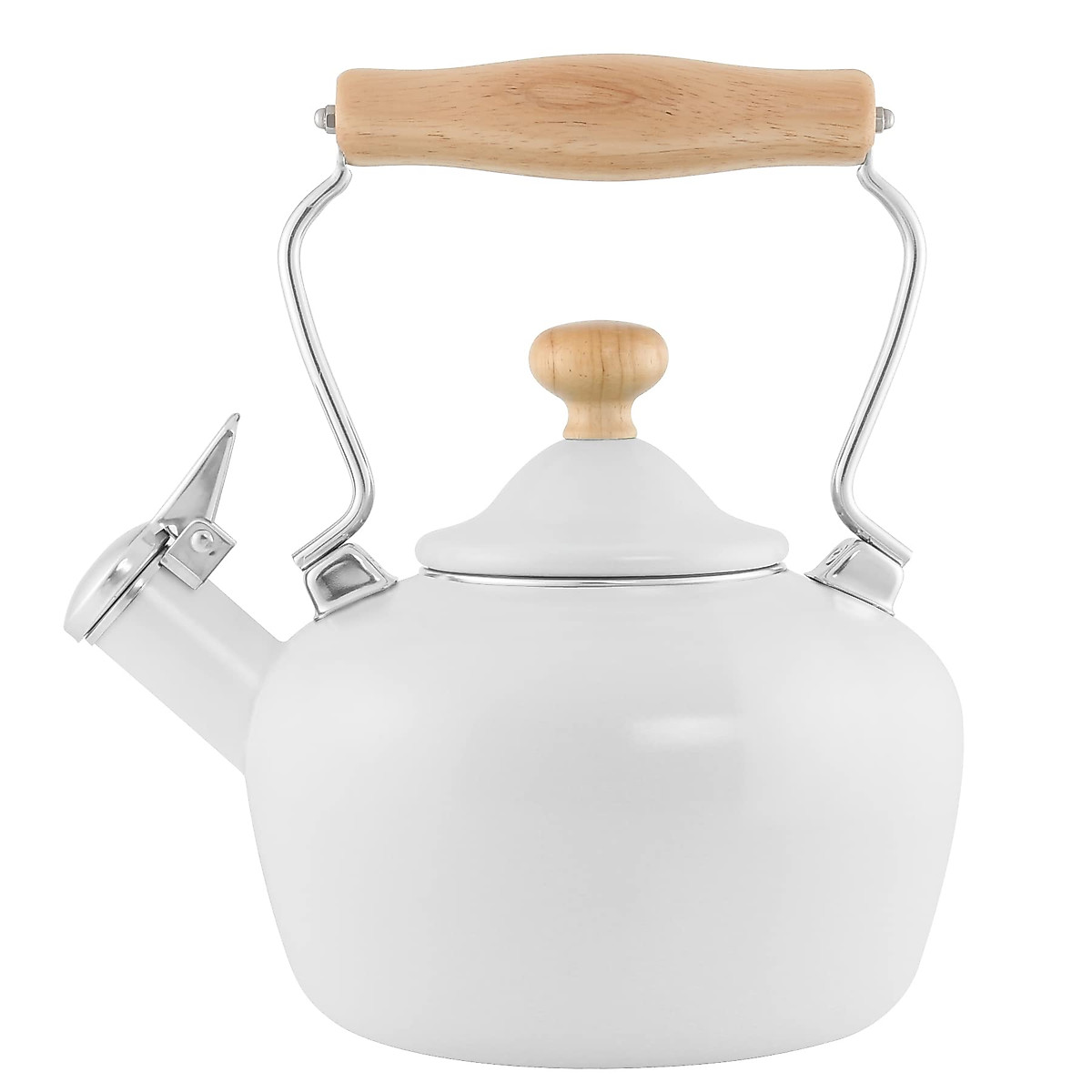 Chantal Tea Kettle, Carina Series, 1.8 QT, Premium Enamel on Carbon Steel, Whistling, Even Heating & Quick Boil, White