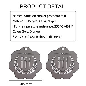 Induction Cooktop Protector Mat While Cooking 2 pcs Non Slip Pad Guard from Pollution Induction Cooker Protection Mat 10inches Flower Shape Grey Color Silicone Scratch Protector