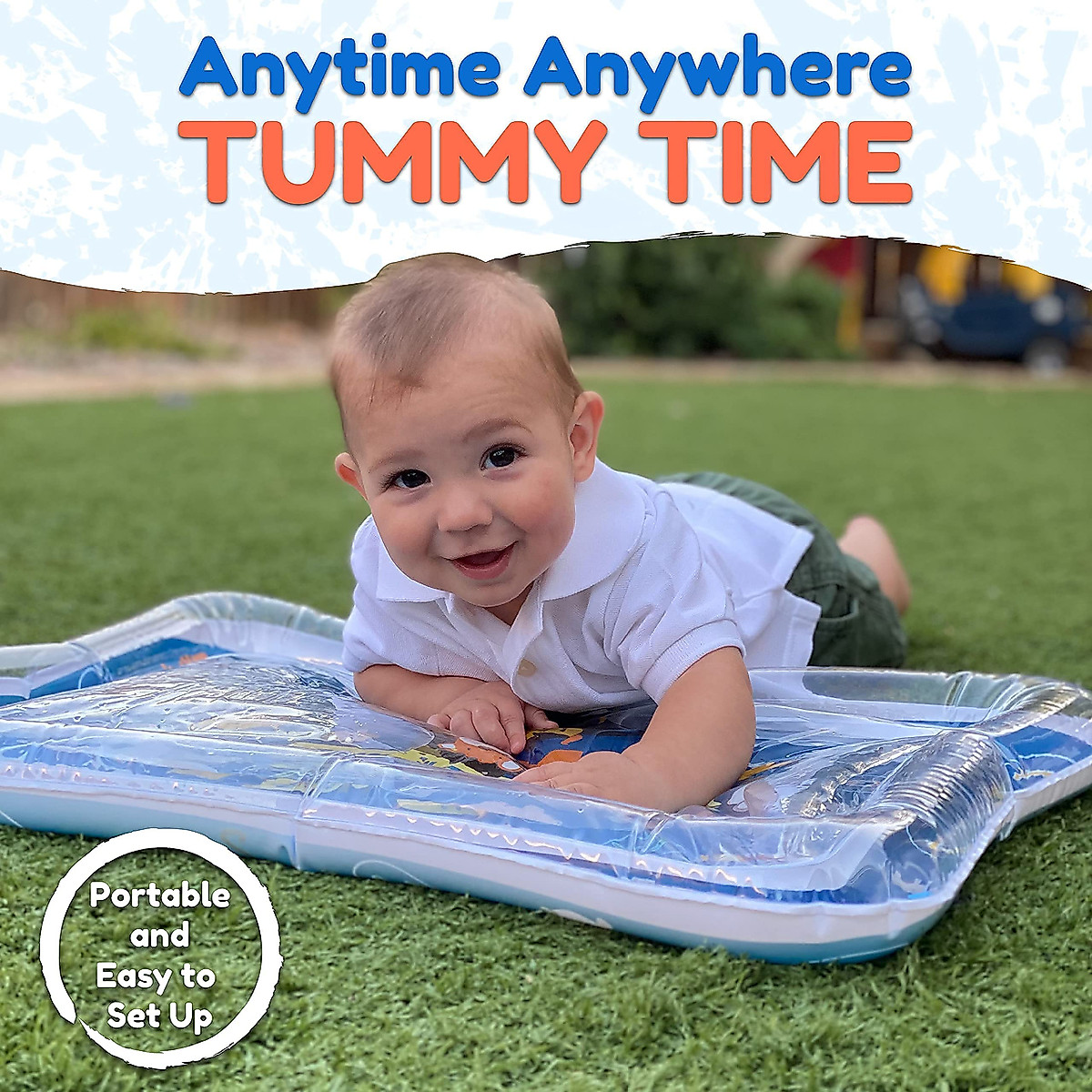 SplashEZ Water Mat for Babies – Inflatable Tummy Time Water Play Activity Mat with Animals & Letters Stimulates Brain Development – BPA-Free, Sensory Baby Boy & Girl Mats, 26x20x2.5 in.