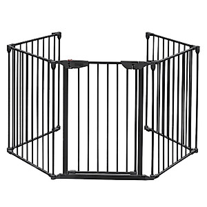 Bonnlo 120.5-Inch Metal Fireplace Fence Guard 5-Panel Baby Safety Gate/Barrier/Play Yard with Door Christmas Tree Fence Hearth Gate for Kids/Pet/Toddler/Dog/Cat, Black