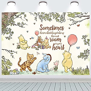 Classic Bear Backdrop 1st Birthday Cartoon Animal Honey Bear Forest Friends Photography Background Boy Girls Newborn Party Decorations Supplies Cake Table Banner 7x5FT, 7x5FT(210x150cm)