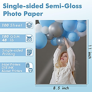 Koala Semi-Gloss Photo Paper 8.5X11 Inches 100 Sheets for Inkjet and Laser Printers Use DYE INK 48LB 180gsm Professional Paper