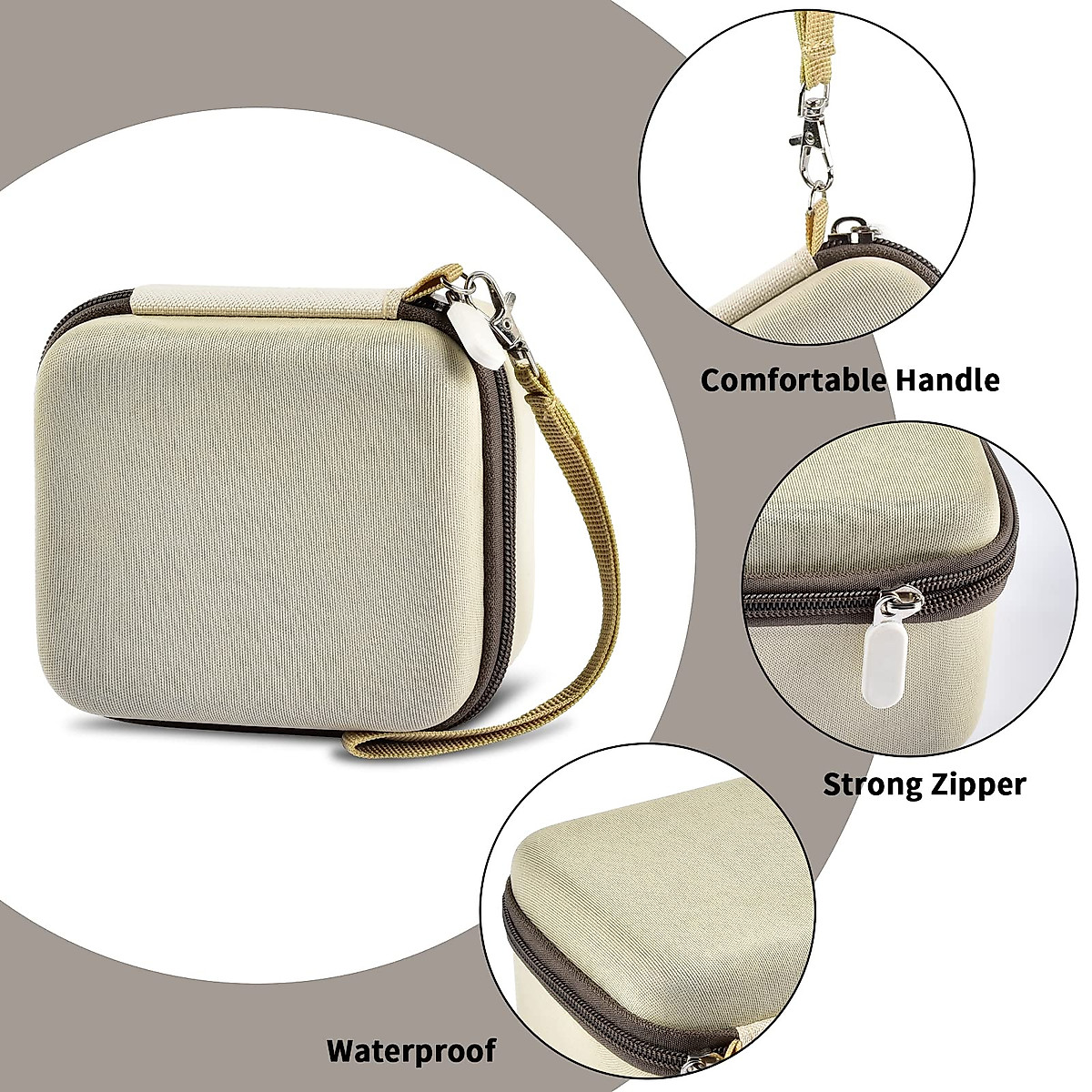 Case for MakeID HD(300dpi) Label Maker Machine with Tape, Hard Travel Carrying Storage Bag Holder with Accessories Mesh Pocket (Box Only)-Beige