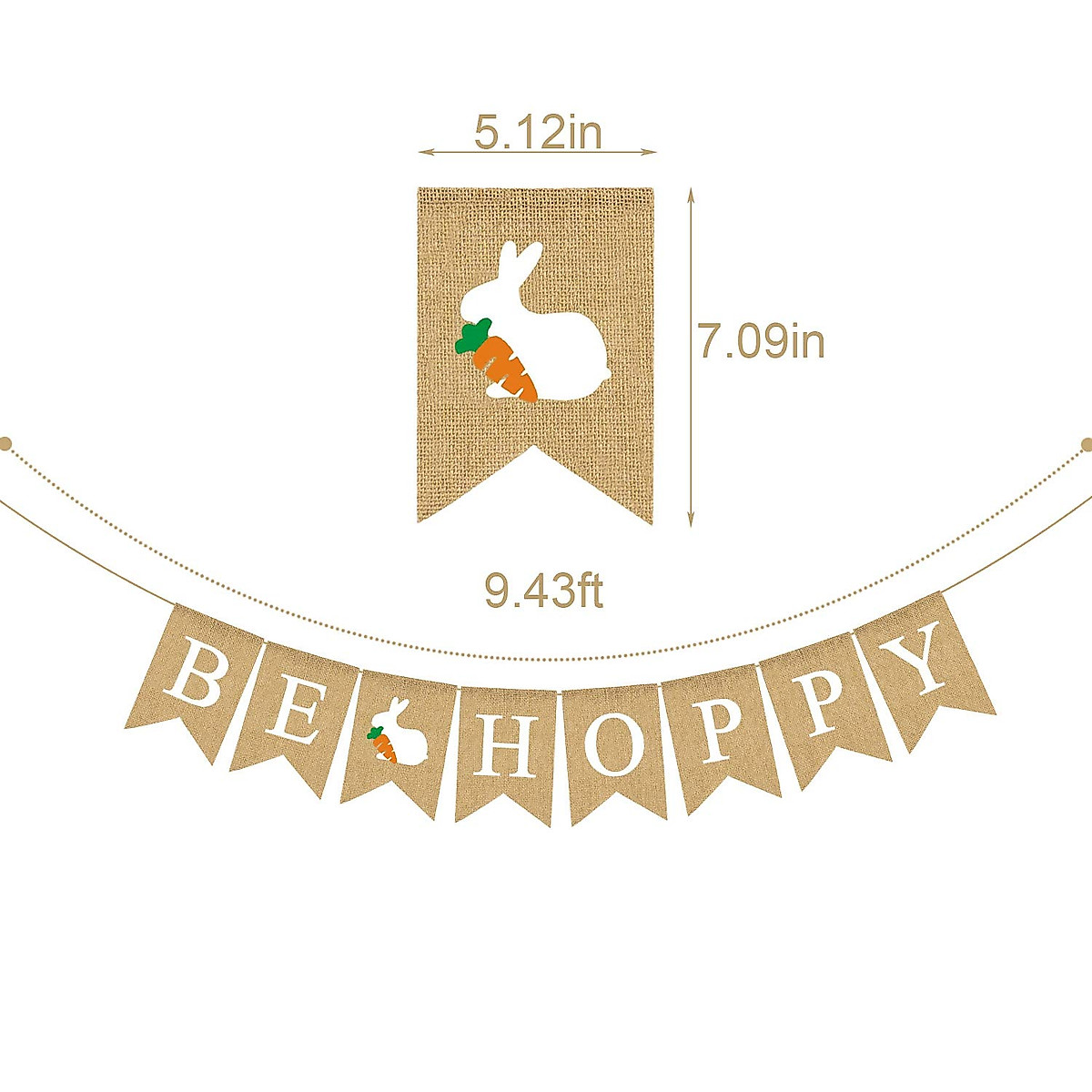 Rainlemon Jute Burlap Be Hoppy Banner with Bunny Spring Easter Party Decoration Supply