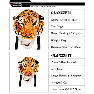 Glanzzeit 3D Animal Head Backpack Cool Design Panda Tiger Lion Panther Knapsack (Large, Lion)