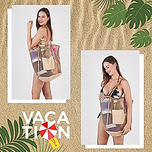 Genovega Mesh Woven Beach Tote Bag Sandproof for Women, Extra Large Oversized XL Womens Big Canvas Waterproof Totes Bags Pockets Best Family Essentials Accessories Stuff