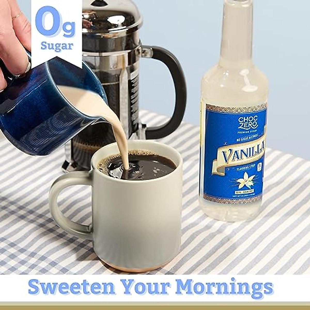 ChocZero Sugar Free Vanilla Syrup for Coffee - Keto Flavoring Syrups - Low Calorie Simple Syrup for Flavored Drinks (26.5 ounce bottle/750ml)