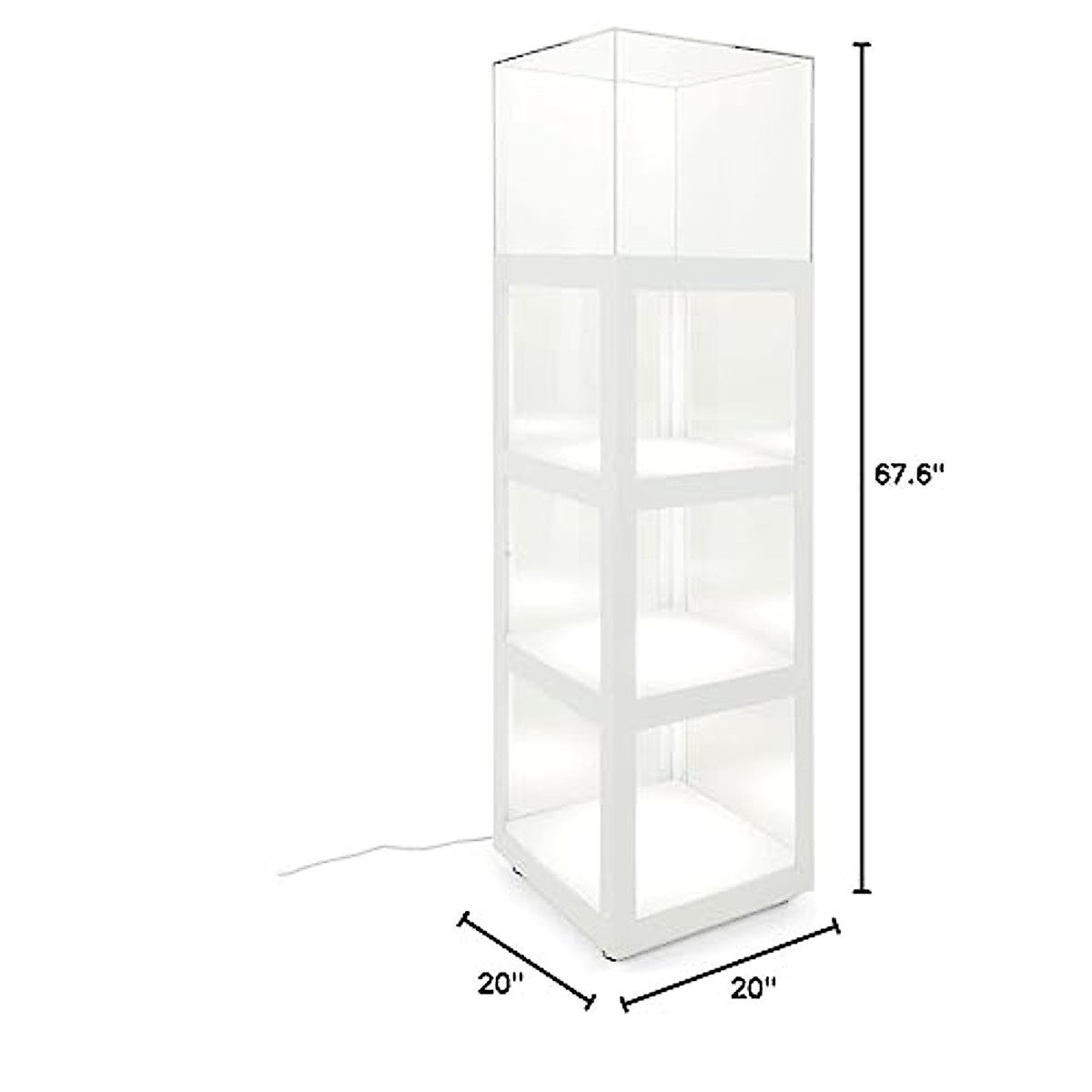Displays2go 68" Modern Illuminated Curio Cabinet, Locking Door and Dust Cover - Gloss White (DCISDWH)
