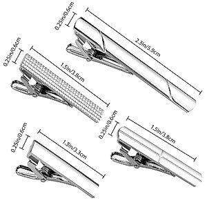Tie Clips for Men Skinny Necktie in 1.5 Inch Tie Bars Set of 4 with Gift Box for Meeting and Dating wear(Silver)