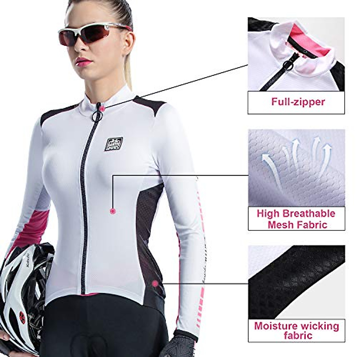 Santic Cycling Jersey Women's Long Sleeve Tops Bike Shirts Bicycle Jacket with Pockets