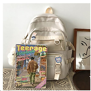 ANEBIPLE Aesthetic Kawaii Nylon Lighteweighted Portable Laptop Backpack with A Cute Bear Pendant, Large Capcity (Red)