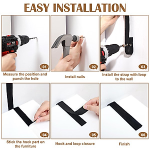 Oudain 6 Sets Anti Tip Furniture Straps Furniture Anchors Furniture Wall Anchor Straps for Pet Proofing 500 Pound Nylon Strap Furniture Anchor for Home Dresser, Shelves, Bookcase, TV