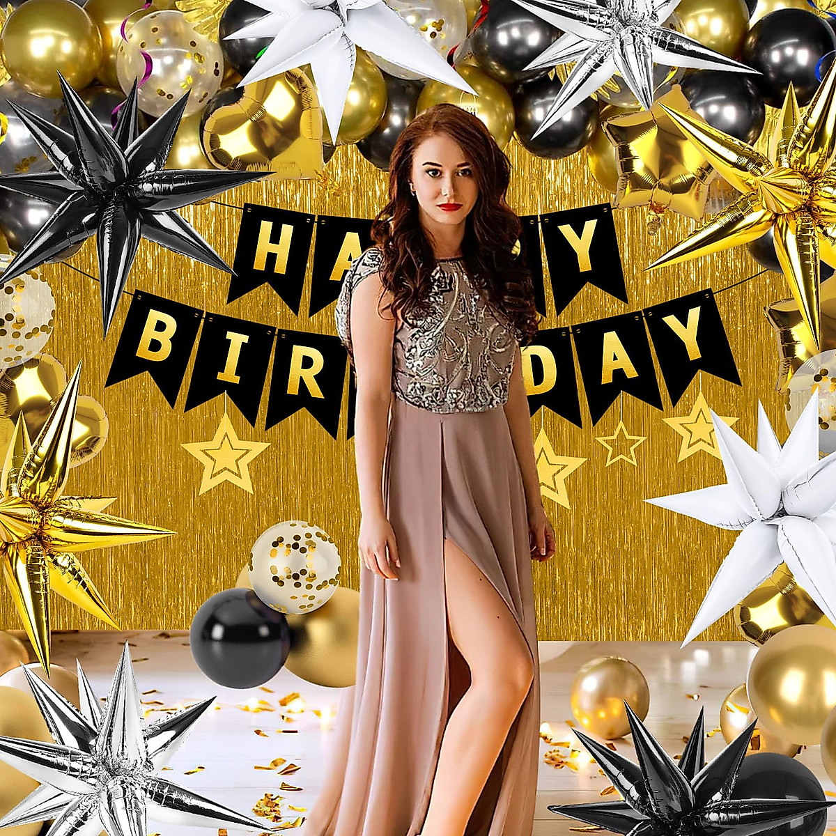 Shindel Black Star Balloons, 96PCS Spike Starburst Balloons 12 Point Foil Explosion Balloons for Graduation Birthday Wedding Baby Shower Halloween Bachelorette Party Decorations