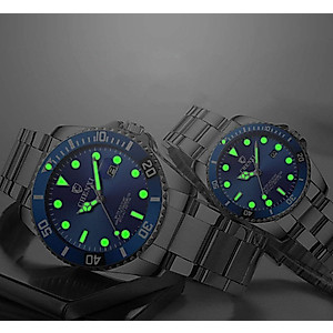 MASTOP Couple Watches Classic Golden Stainless Steel Watch His and Hers Waterproof Quartz Watch (Silver Green)