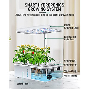 WiFi 14 Pods Hydroponics Growing System, Smart Hydro Indoor Herb Garden with LED Grow Light Up to 20.6", Automatic Timer, Plants Germination Kit with Pump System for Home Kitchen Gardening(White)
