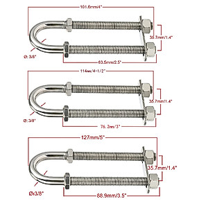 YaeMarine 2-Pack 3/8" Dia Stainless Steel Marine Boat Stern Bow Eye Tie Down U Bolt Thread Length 2-1/2", 3", 3-1/2" Option (3/8" Dia x 3-1/2" Thread Length, 5" Overall Length)