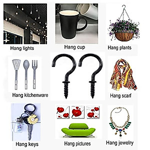 IDEALSV Black Ceiling Hooks 7/8'' Screw-in Light Hooks Hanging Cup Hooks 7/8 Inch (36Pack)
