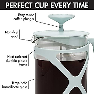 Primula Tempo French Press Premium Filtration with No Grounds, Heat Resistant Borosilicate Glass, Blue Pastel, 24 oz