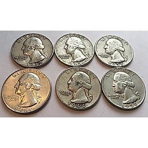 6 Silver Washington Quarters ((Comes in a Velvet Bag)) Fine Details