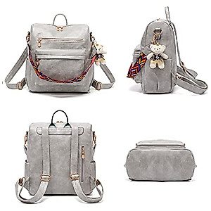 Soperwillton Women Backpack Purse Multipurpose Design Handbags Shoulder Bag PU Leather Travel bag Backpack Set 2pcs